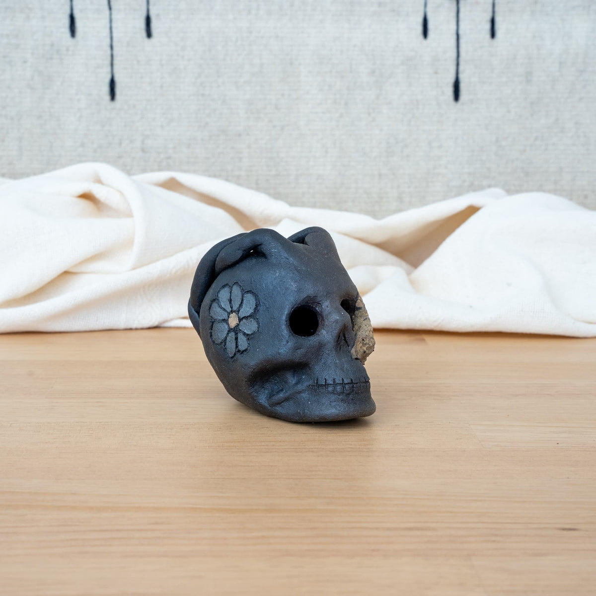 Braided Saga Skull | Handmade Clay Calavera | Wool+Clay