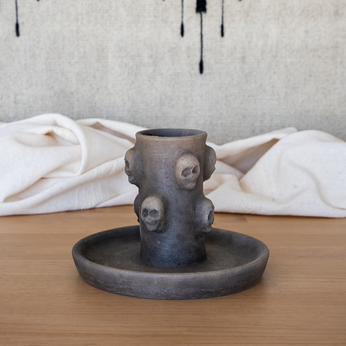 Calavera Luminary Large Clay Candleholder | Wool+Clay